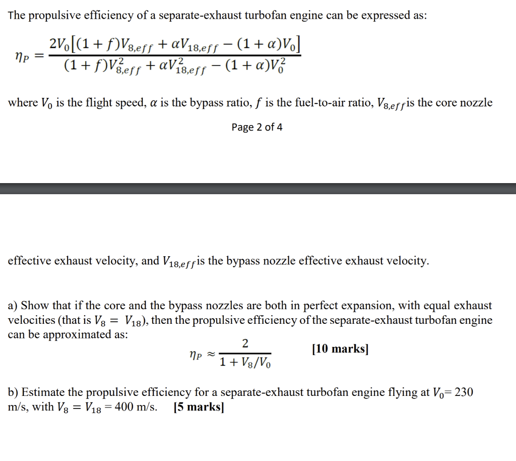 Solved The propulsive efficiency of a separate-exhaust | Chegg.com