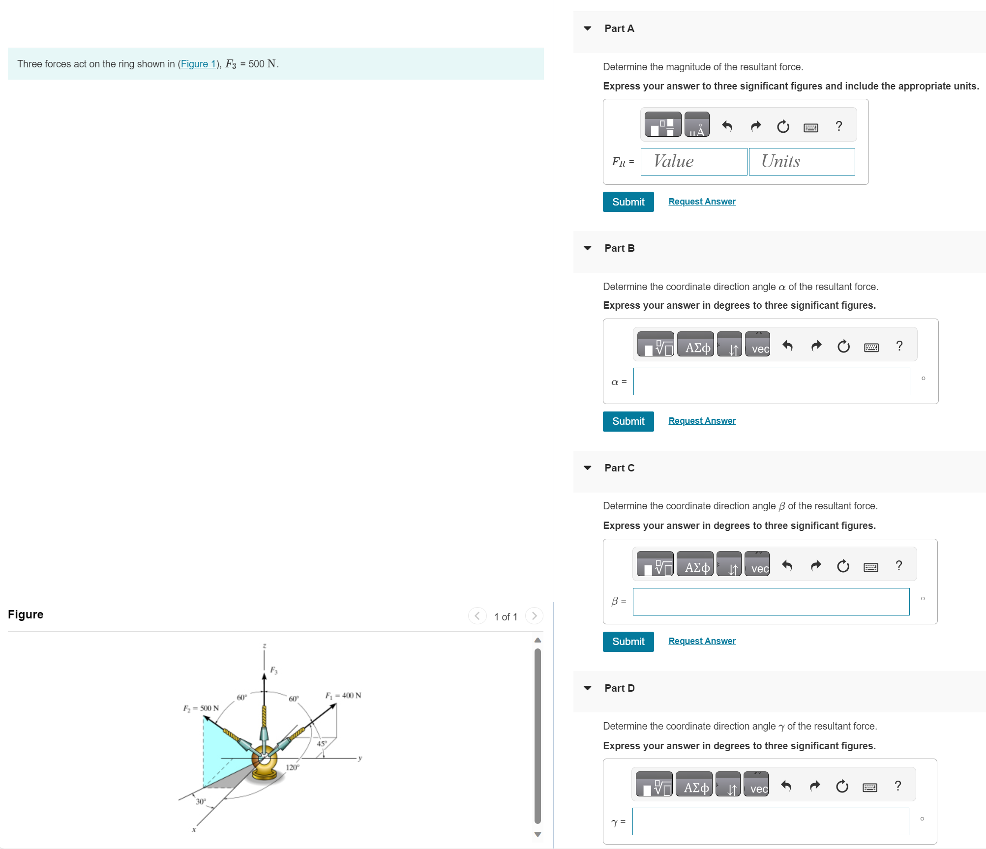Solved Three forces act on the ring shown in (Figure | Chegg.com