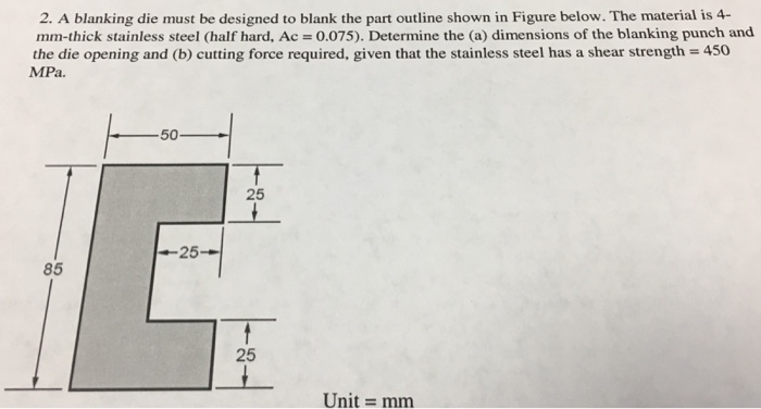 Solved 2. A blanking die must be designed to blank the part | Chegg.com