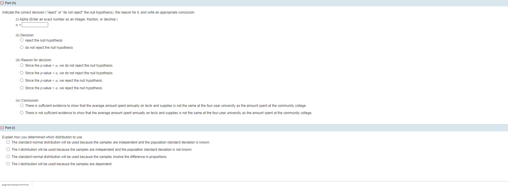Solved university. 曰Part (a) State the null hypothesis. | Chegg.com