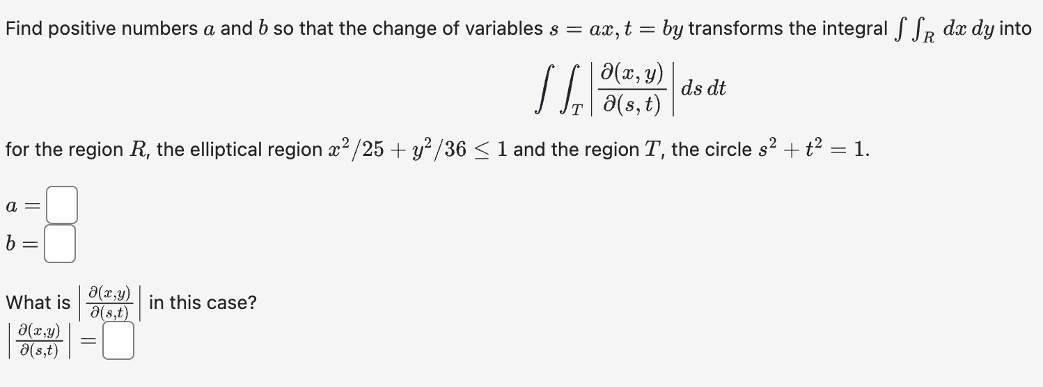 Solved Find positive numbers a and b ﻿so that the change of | Chegg.com