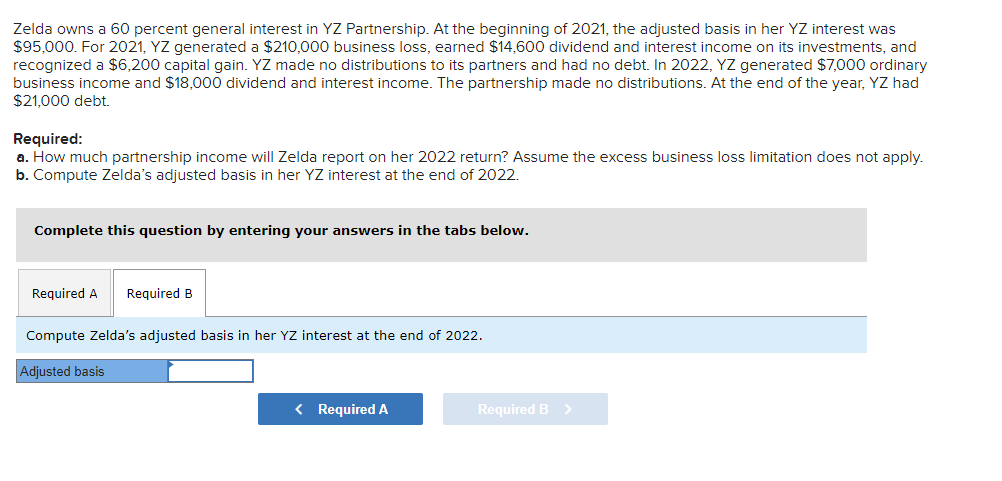 Solved Zelda owns a 60 percent general interest in YZ | Chegg.com