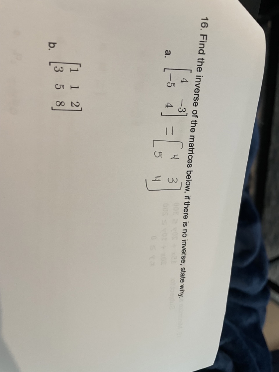 Solved 16. Find the inverse of the matrices below, if there | Chegg.com