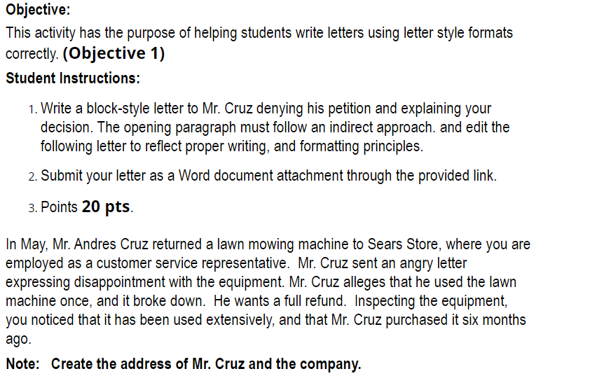 Solved Objective: This activity has the purpose of helping | Chegg.com