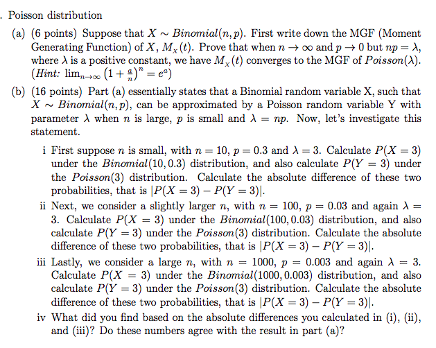 Solved . Poisson distribution (a) (6 points) Suppose that X | Chegg.com