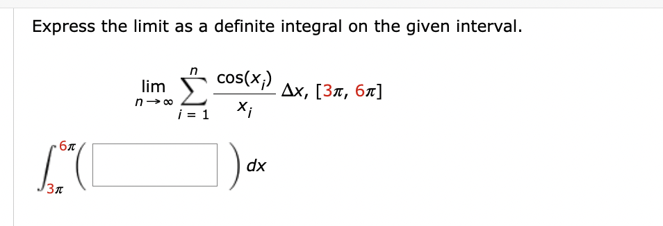 Solved Express the limit as a definite integral on the given | Chegg.com