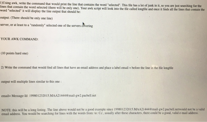 Solved Using Awk Write The Command That Would Print The