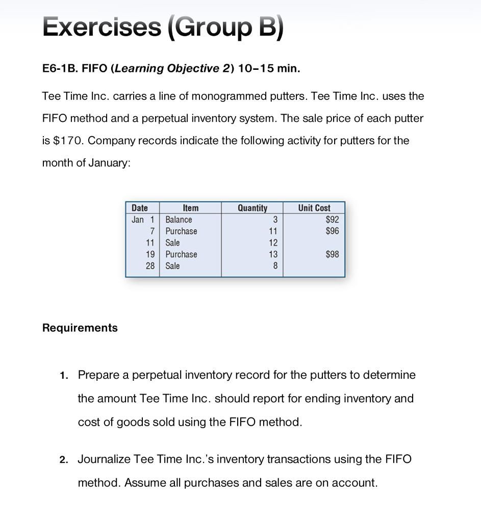 Solved E6-1B. FIFO (Learning Objective 2) 10-15 min. Tee | Chegg.com