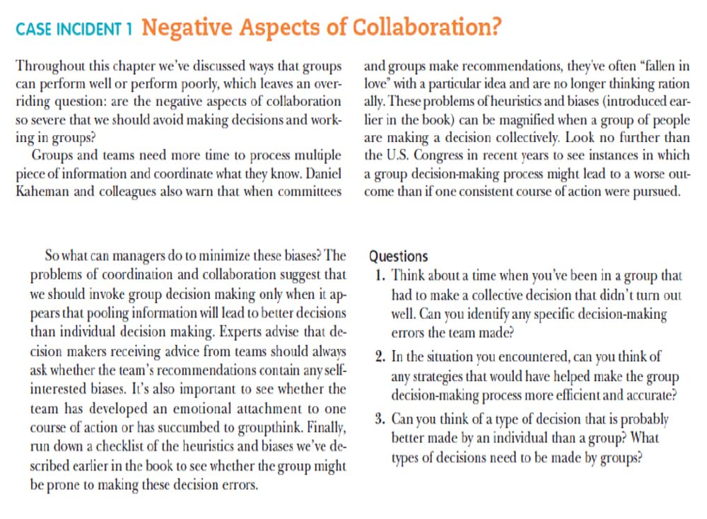 Solved CASE INCIDENT 1 Negative Aspects of Collaboration? | Chegg.com