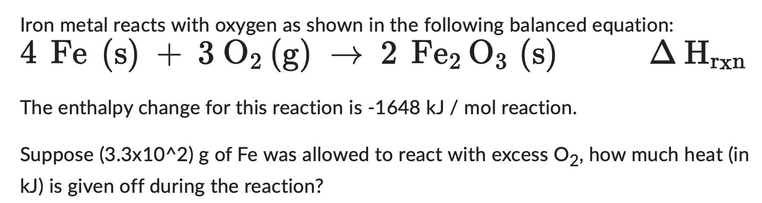 Solved Iron metal reacts with oxygen as shown in the | Chegg.com