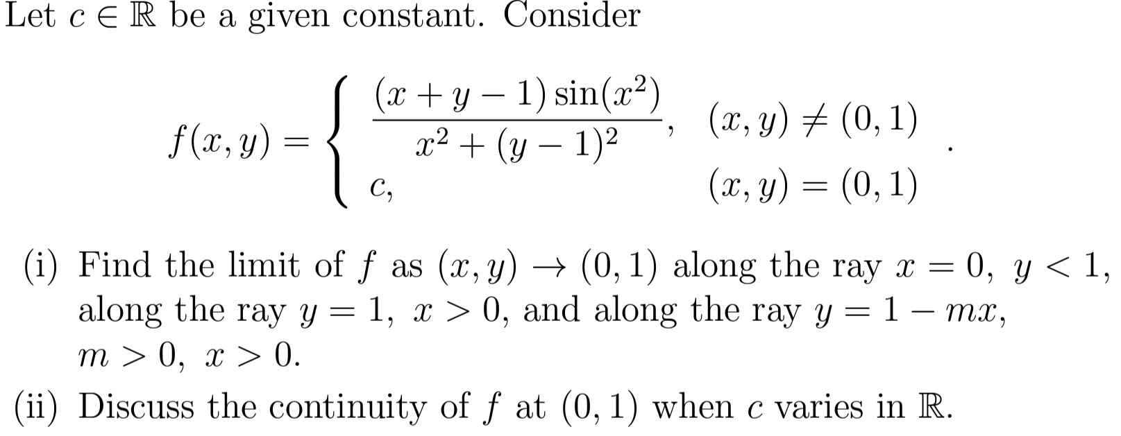 Solved Let c∈R be a given constant. Consider | Chegg.com