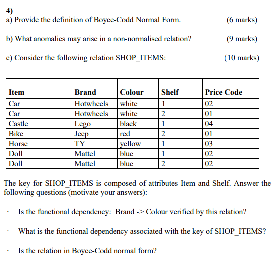 Solved 4) a) Provide the definition of Boyce-Codd Normal | Chegg.com