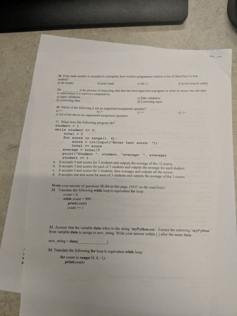 Solved 28. If the math module is included in a program, how | Chegg.com