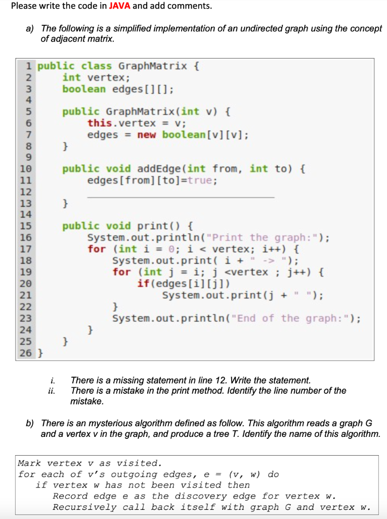 Solved Please write the code in JAVA and add comments. a) | Chegg.com