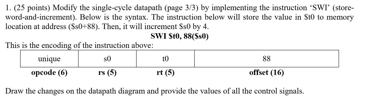 Solved Modify the single-cycle datapath image attached by | Chegg.com