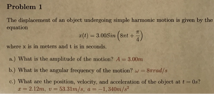 Solved The displacement of an object undergoing simple | Chegg.com