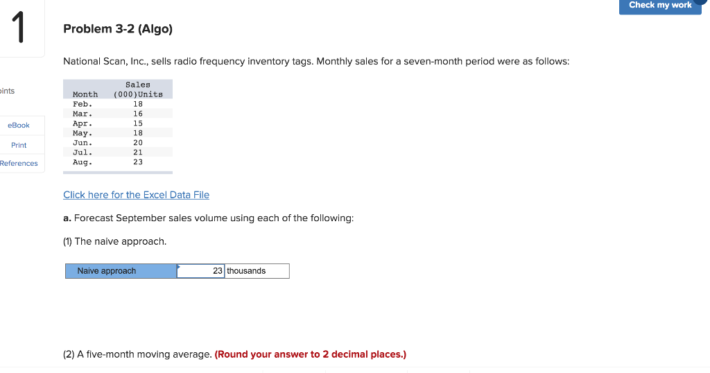Solved Check my work 1 Problem 3-2 (Algo) National Scan, | Chegg.com