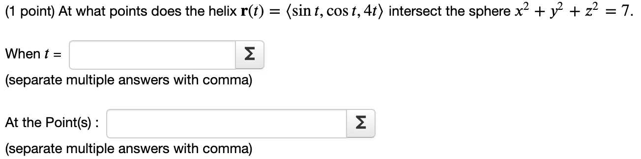Solved (1 point) At what points does the helix | Chegg.com