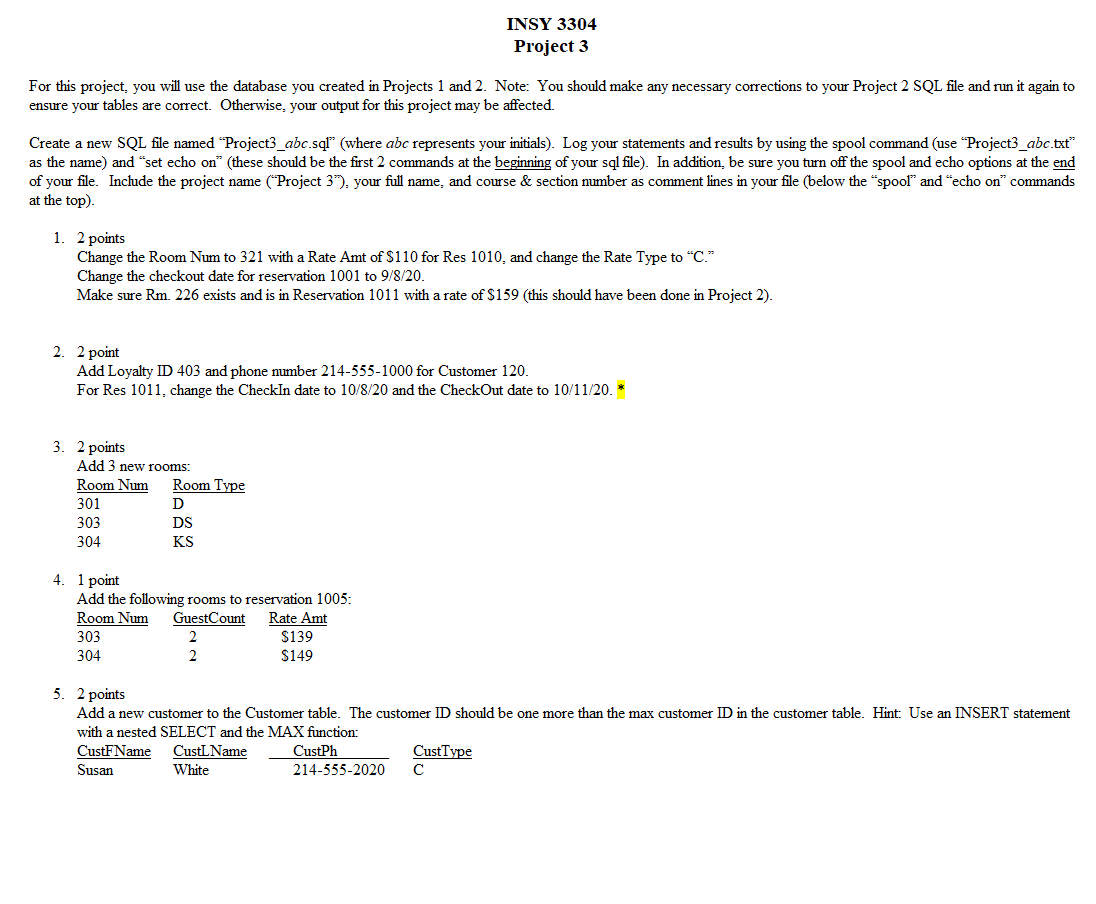 INSY 3304 Project 3 For this project, you will use | Chegg.com