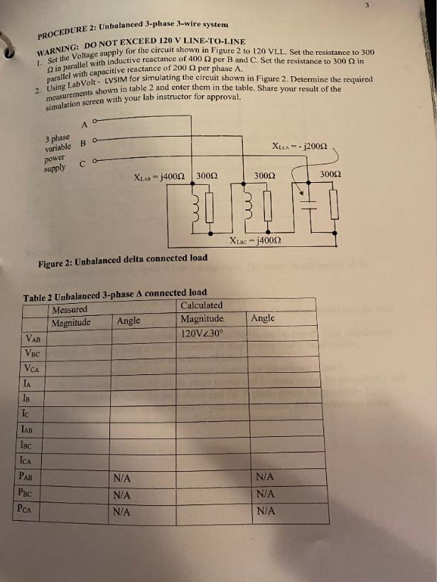 PROCEDURE 2: Unbalanced 3-phase 3-wire system | Chegg.com