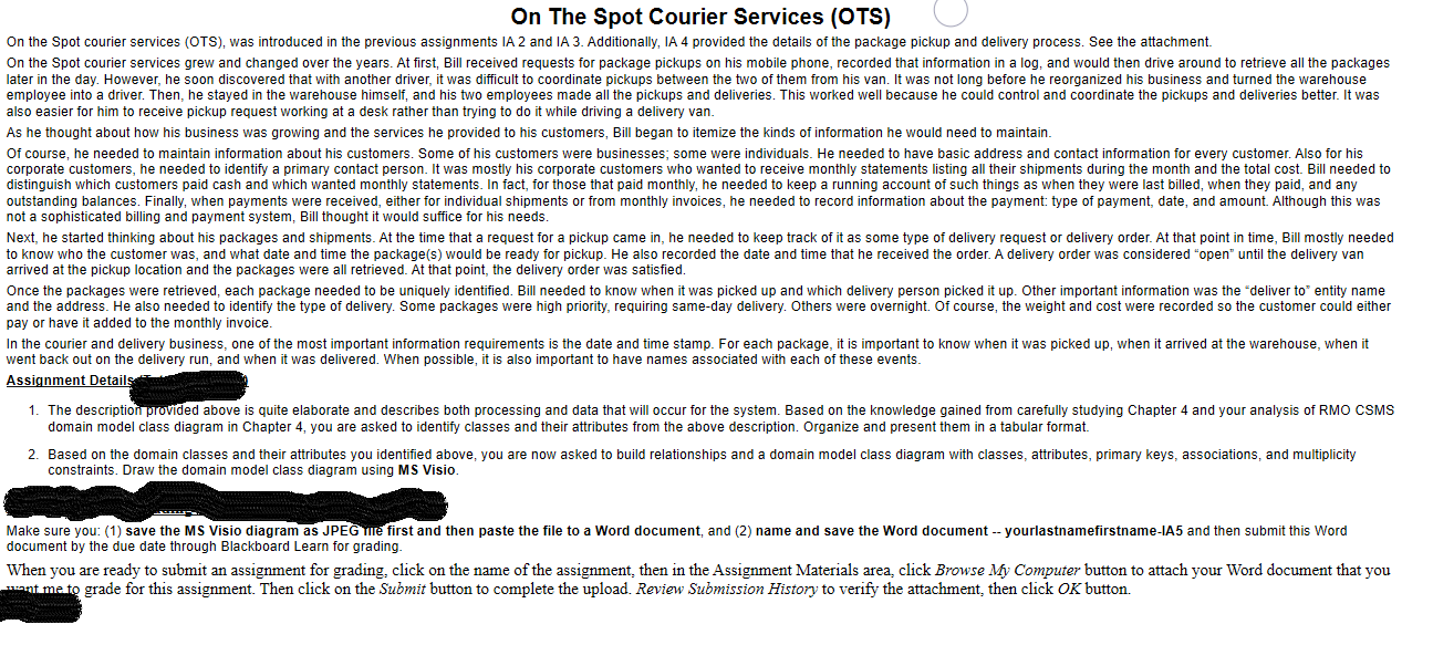 O On The Spot Courier Services (OTS) On the Spot | Chegg.com