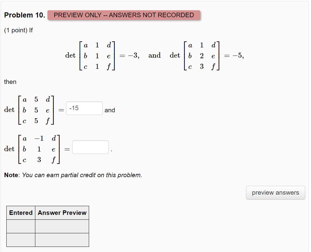 Solved Problem 10. PREVIEW ONLY -- ANSWERS NOT RECORDED (1 | Chegg.com