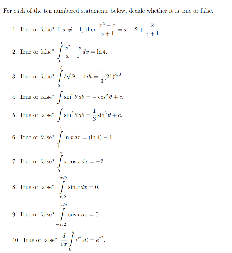 Solved For each of the ten numbered statements below, decide | Chegg.com