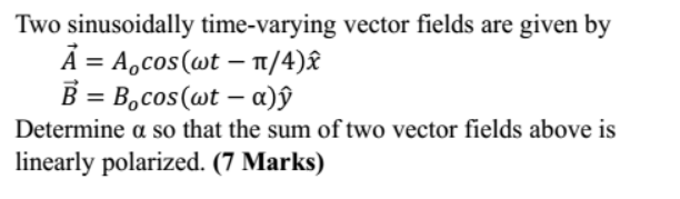 Solved Two sinusoidally time-varying vector fields are given | Chegg.com