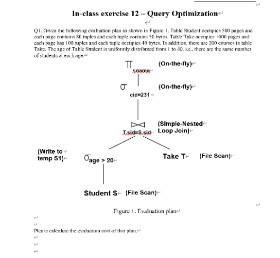 Solved In-class exercise 12 - Query Optimization QI. Given | Chegg.com