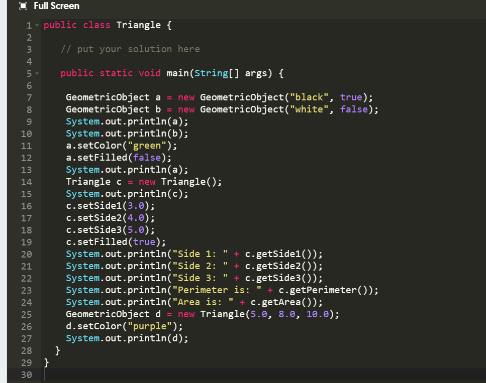 Solved W 11.1 (The Triangle class) Design a class named | Chegg.com