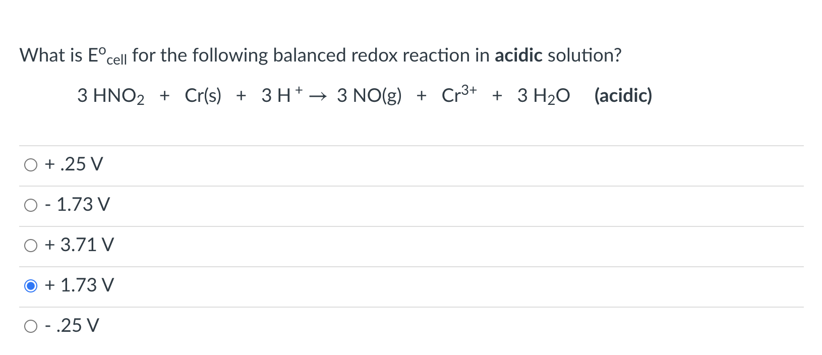 Solved What is Eºcell for the following balanced redox | Chegg.com