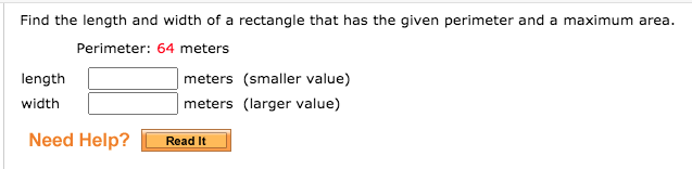 Solved Find the length and width of a rectangle that has the | Chegg.com