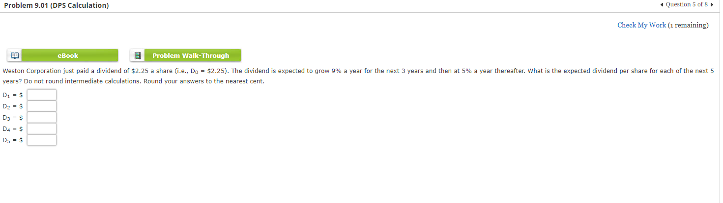 Solved Problem 9.01 (DPS Calculation) Question 5 of 8 Check | Chegg.com