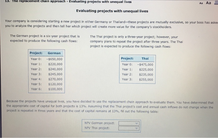 Solved 13. The replacement chain approach Evaluating | Chegg.com