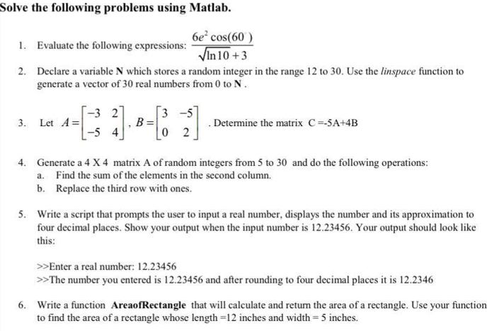 Solved Solve the following problems using Matlab. 6e cos(60) | Chegg.com