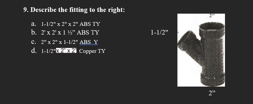 Solved 9. Describe the fitting to the right: a. 1-1/2" x 2" | Chegg.com