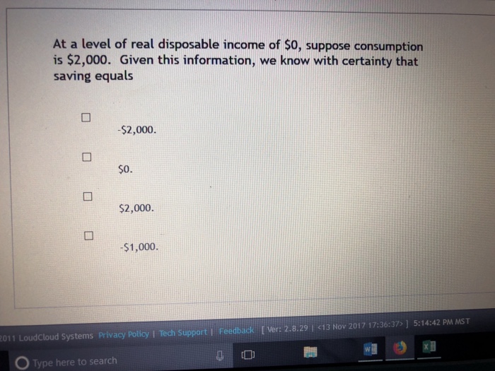 Solved At a level of real disposable income of $0, suppose | Chegg.com