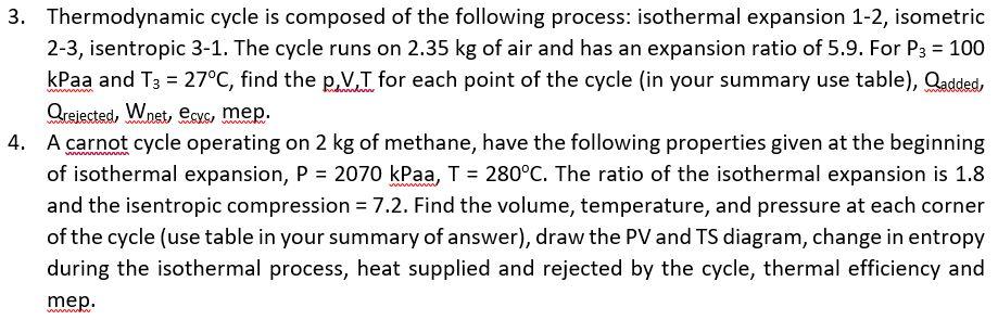 Solved 3. Thermodynamic cycle is composed of the following | Chegg.com