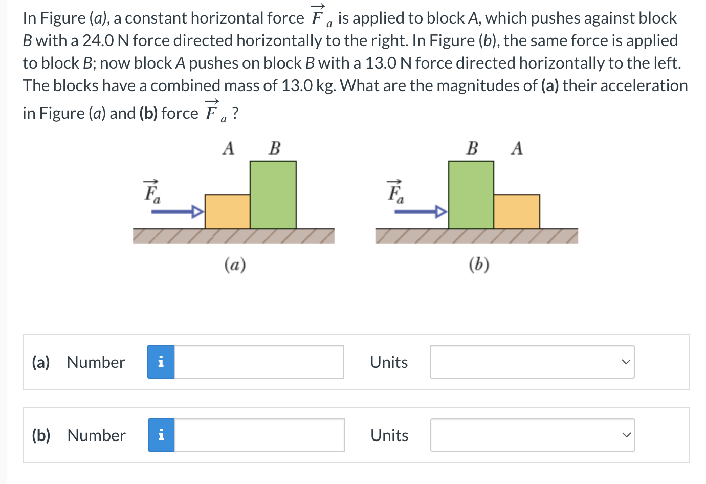 Solved In Figure (a), ﻿a constant horizontal force vec(F)a | Chegg.com