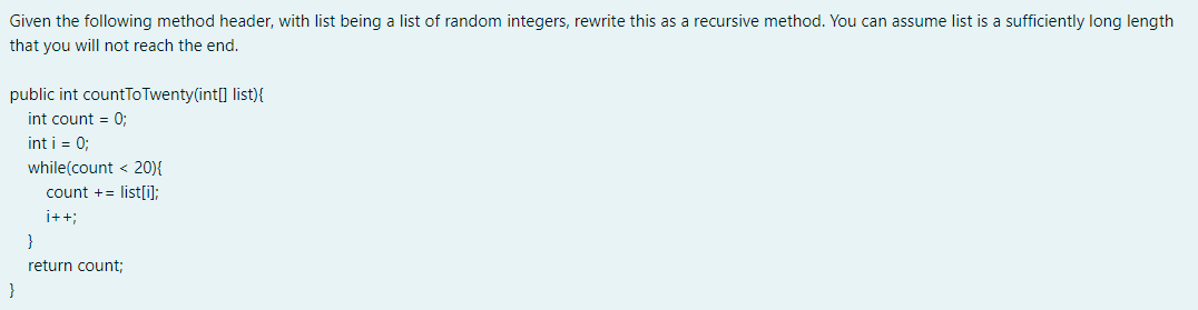 Solved Given the following method header, with list being a | Chegg.com