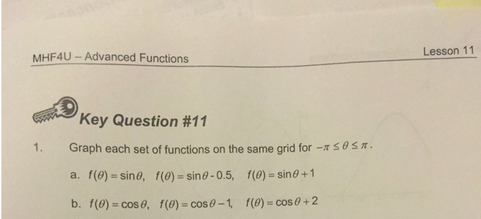Solved MHF4U - Advanced Functions Lesson 11 Key Question #11 | Chegg.com