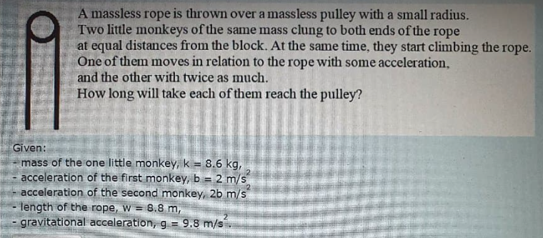 Solved A massless rope is thrown over a massless pulley with | Chegg.com