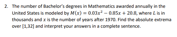 Solved 2. The number of Bachelor's degrees in Mathematics | Chegg.com