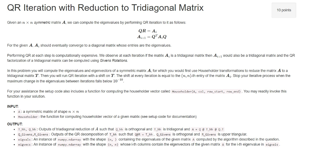 Qr Iteration With Reduction To Tridiagonal Matrix 10
