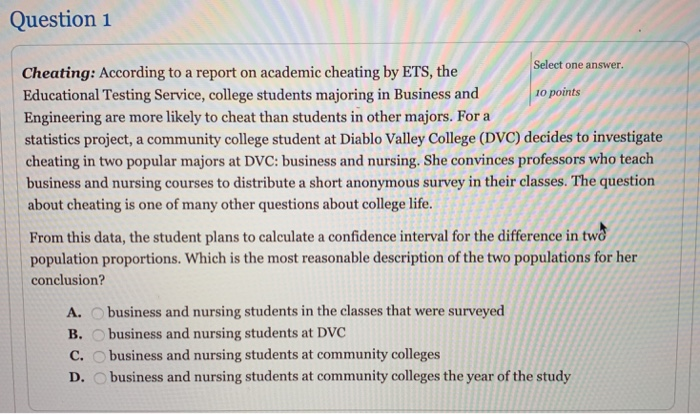 Solved Question 1 Select one answer. Cheating: According to | Chegg.com