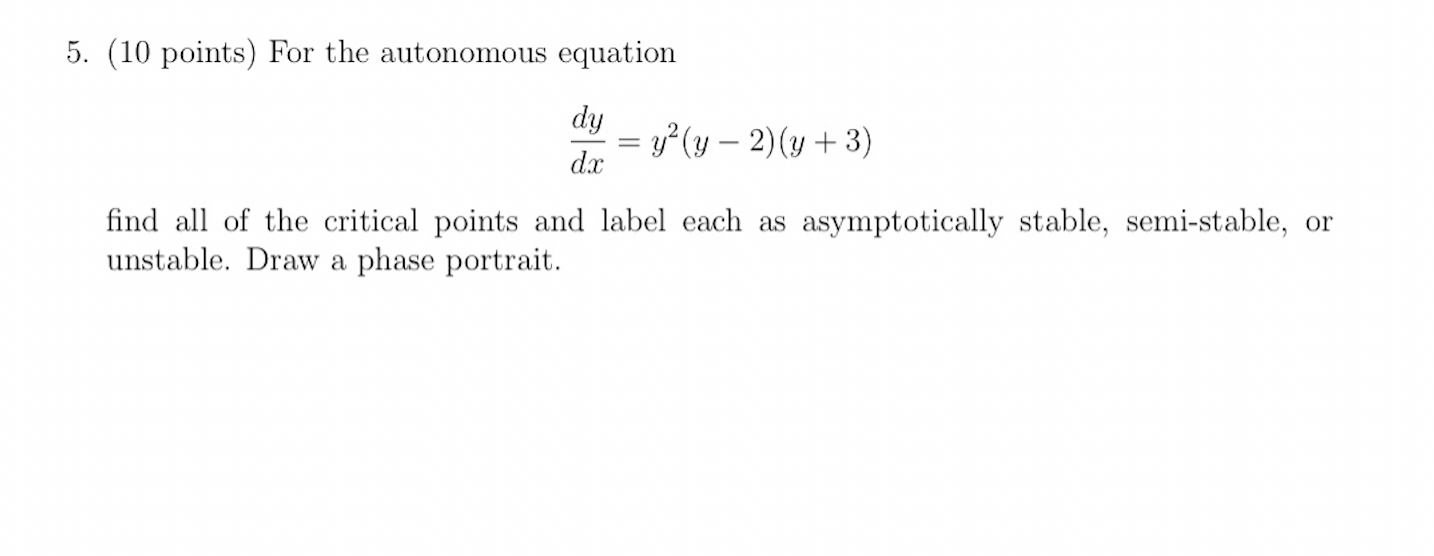 Solved 5. (10 points) For the autonomous equation dy = | Chegg.com