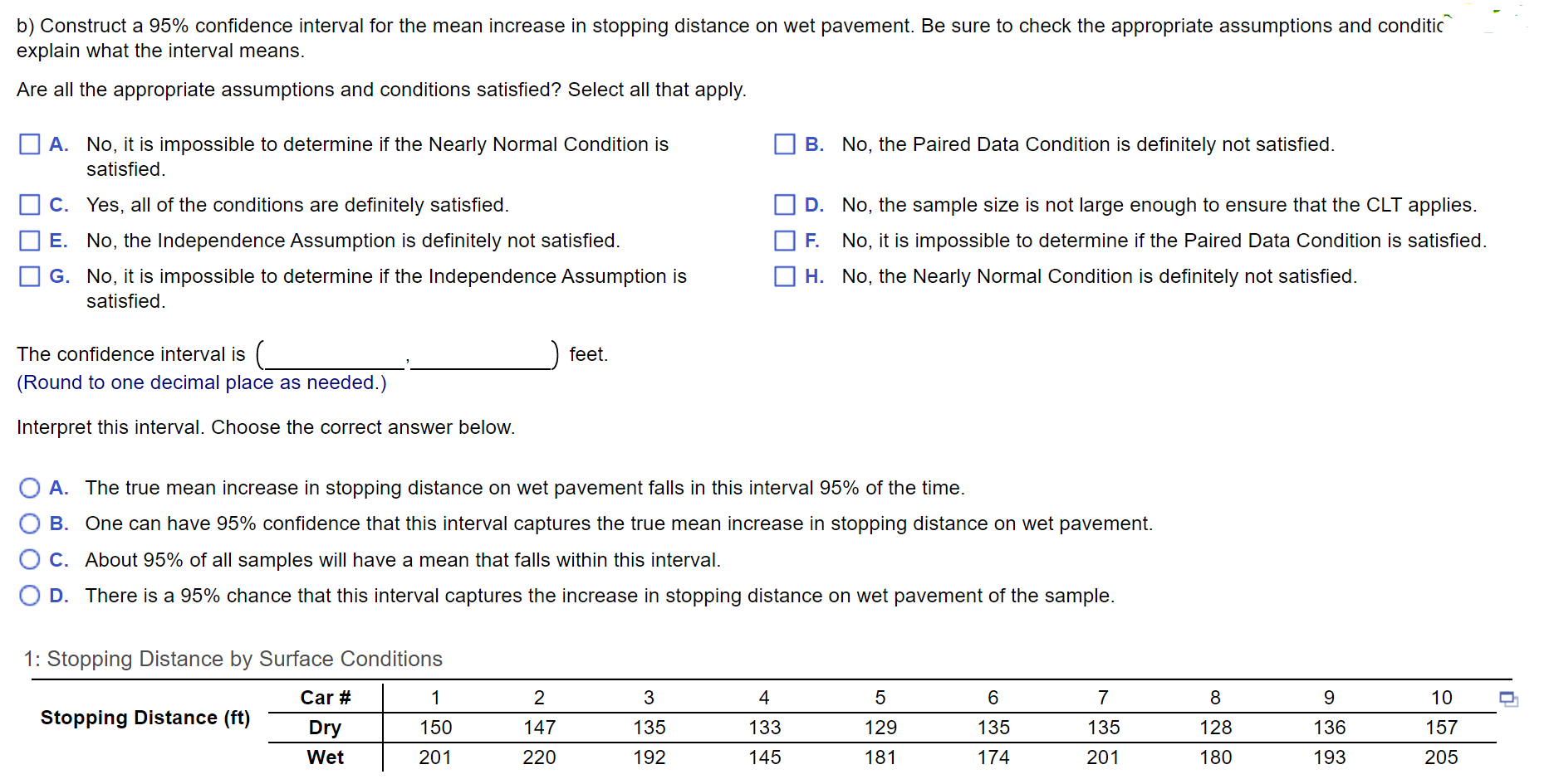 Solved In a test of braking performance, a tire manufacturer | Chegg.com