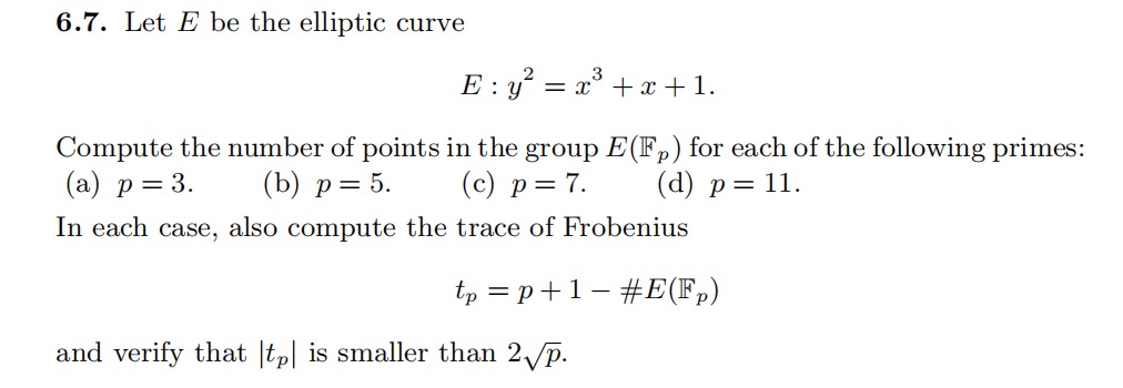 Solved 6.7. Let \\( E \\) be the elliptic curve \\[ E: | Chegg.com