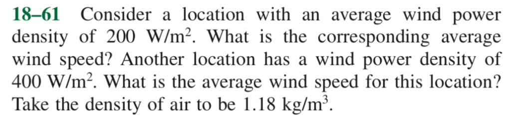 Solved 18-61 Consider a location with an average wind power | Chegg.com