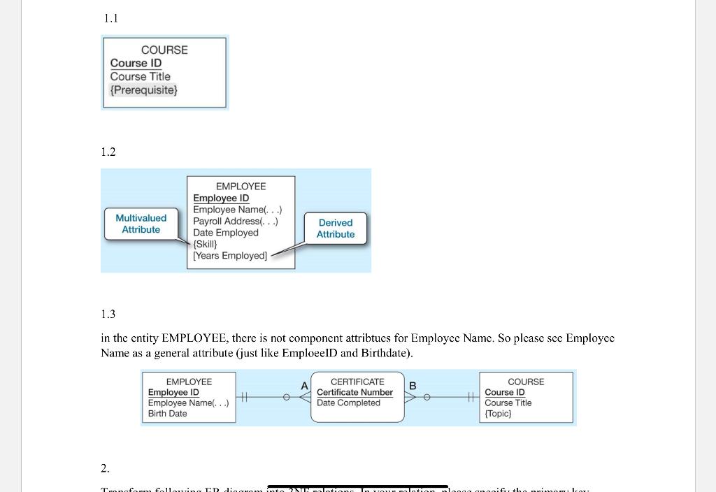 Solved 1. Transfer following E-R diagrams into 3NF | Chegg.com